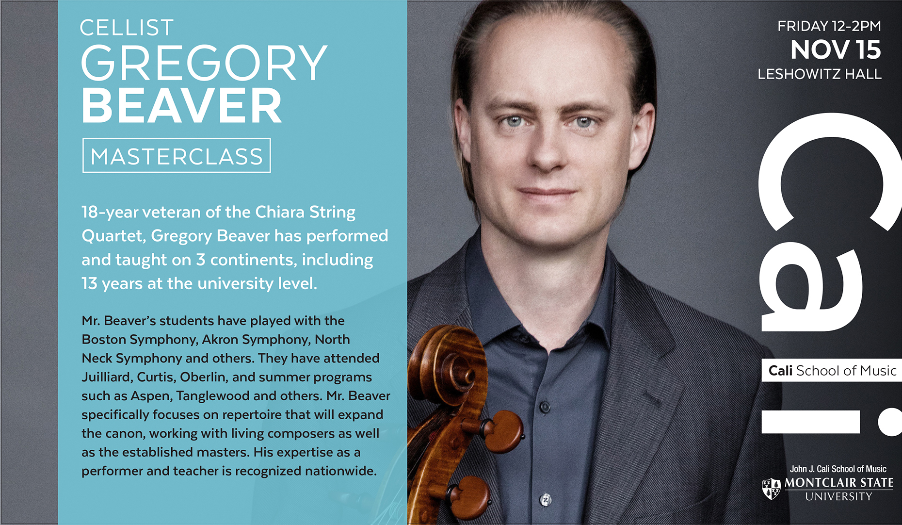 Masterclass by Cellist Gregory Beaver - University Calendar - Montclair State University