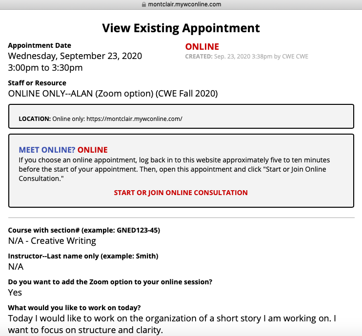 Appointments – Center For Writing Excellence - Montclair State University