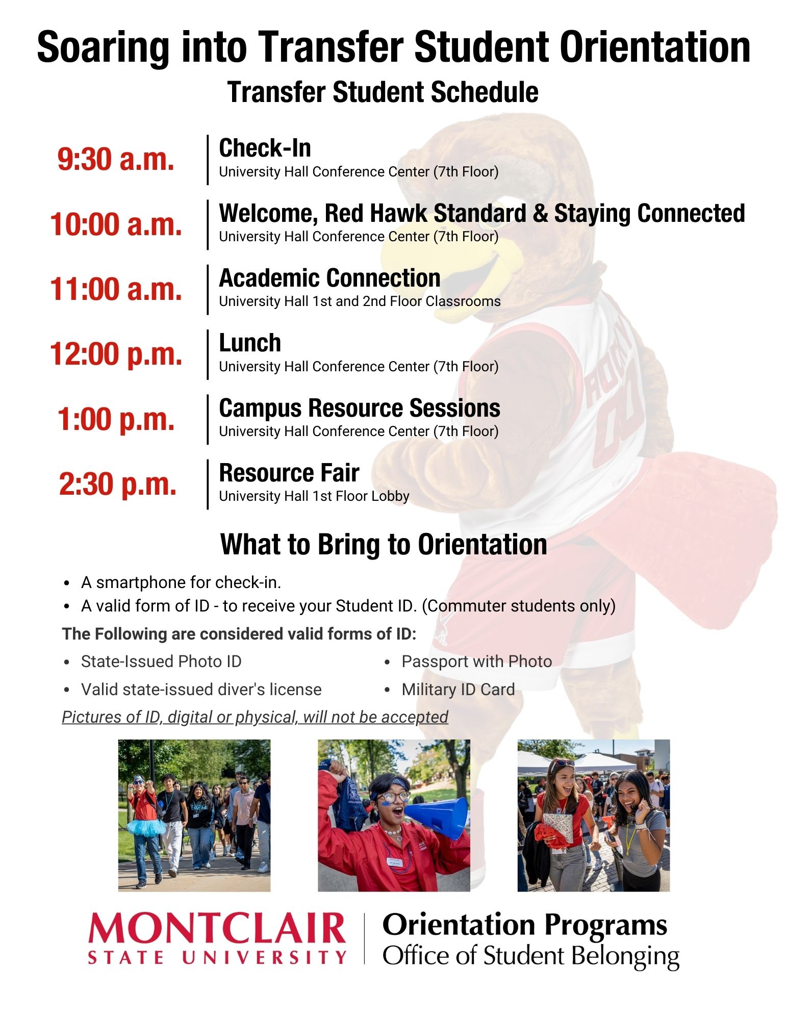 Transfer Student Schedule – Undergraduate Orientation - Montclair State University