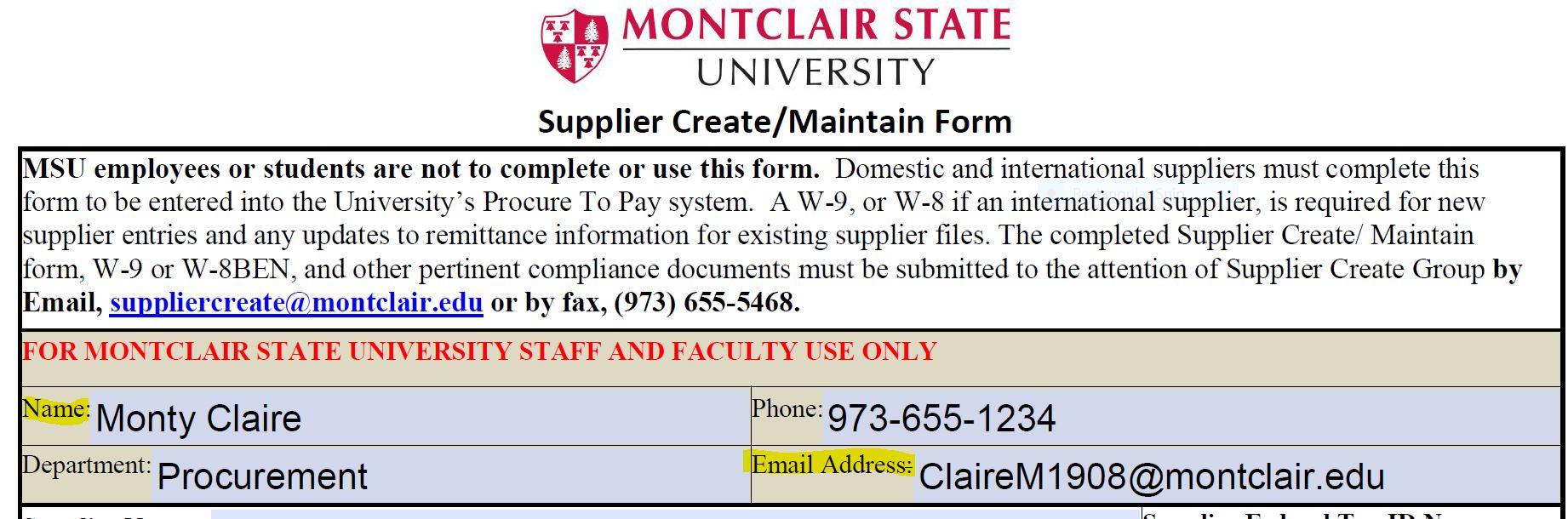 Supplier Create Group – Procurement - Montclair State University