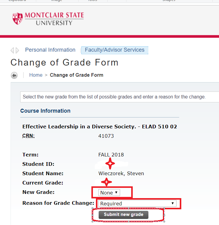 Change Of Grade Request – Red Hawk Central - Montclair State University