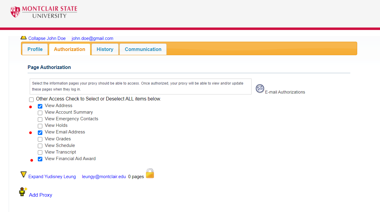How To Grant Proxy Access – Red Hawk Central - Montclair State University