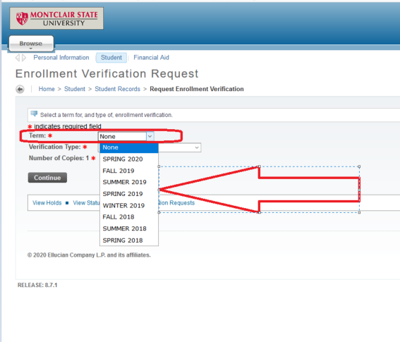 Request Enrollment Verification – Red Hawk Central - Montclair State ...