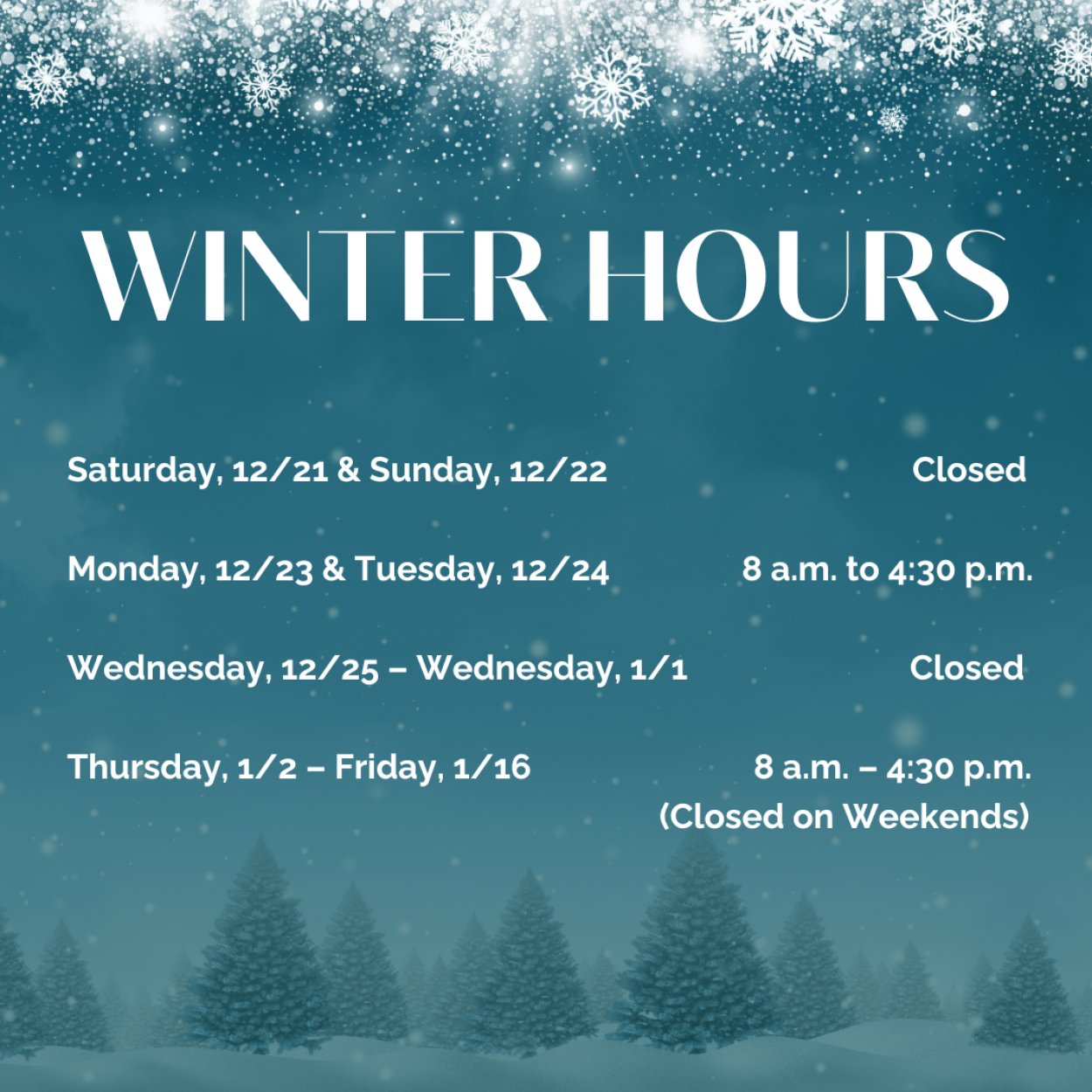 Library Winter 2024-2025 Hours – University Libraries - Montclair State ...