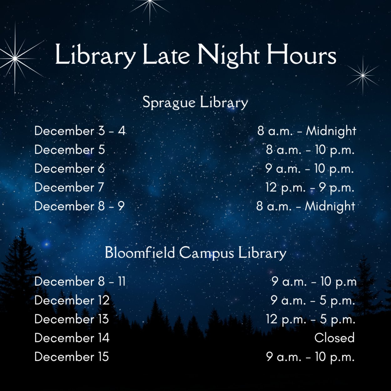 Late Night Hours For Finals, Fall 2025 – University Libraries - Montclair State University