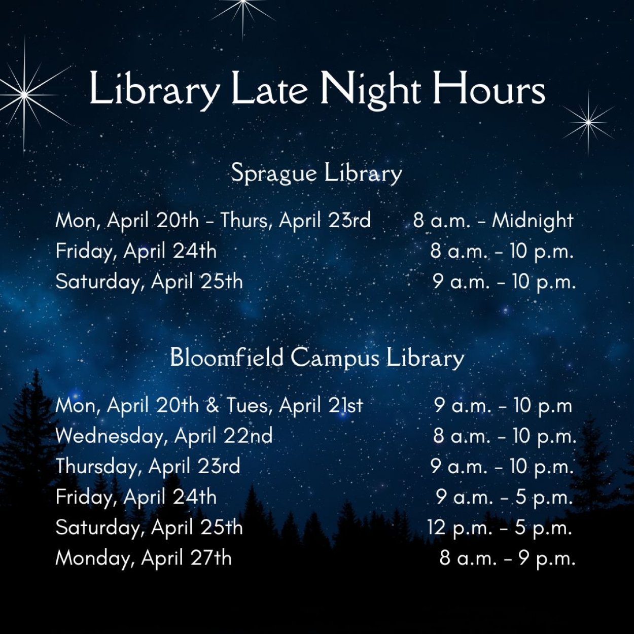 Late Night Hours For Finals, Spring 2026 – University Libraries ...